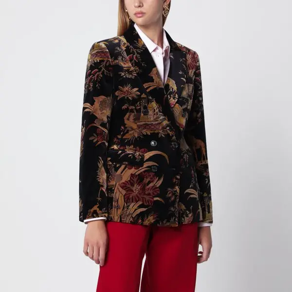 Etro Printed Velvet Double-breasted Jacket - Gray