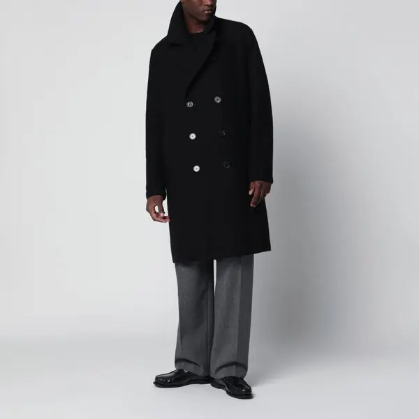 Harris Wharf London Double-breasted Virgin Wool Coat - Black