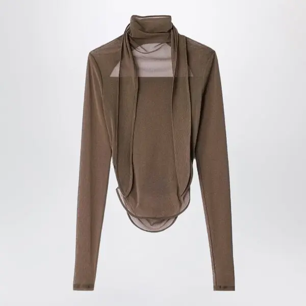 LEMAIRE Cocoa Ballerina Jersey Top With Integrated Scarf - Brown