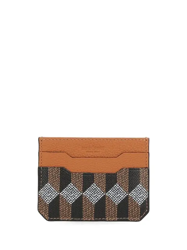 AU DEPART Printed Leather Card Holder - Brown