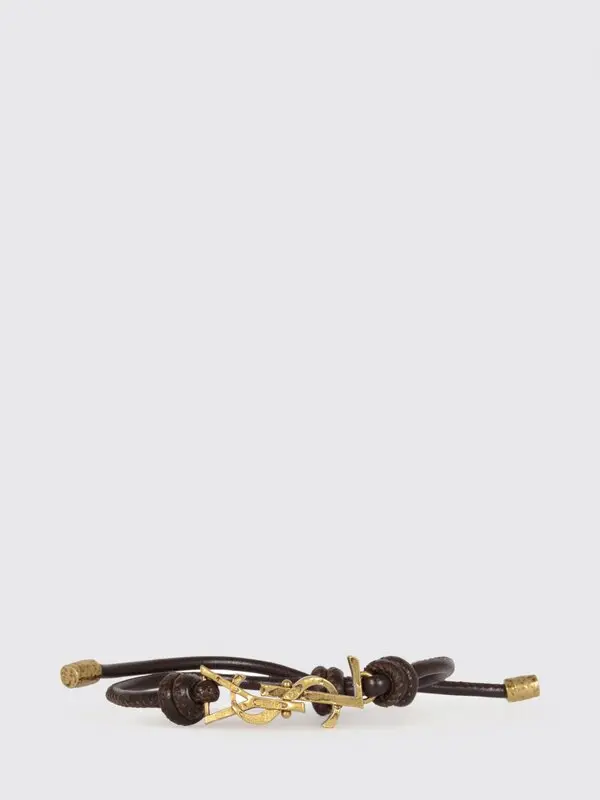 Saint Laurent Leather Bracelet With Monogram Detail - Brown