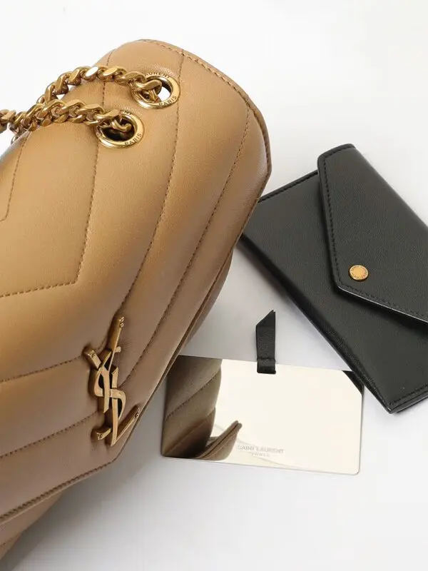 Saint Laurent Quilted Leather Crossbody Bag With Chain Strap - Brown