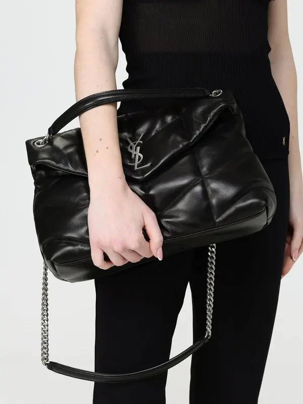 Saint Laurent Padded Quilted Shoulder Bag With Metal Chain - Black