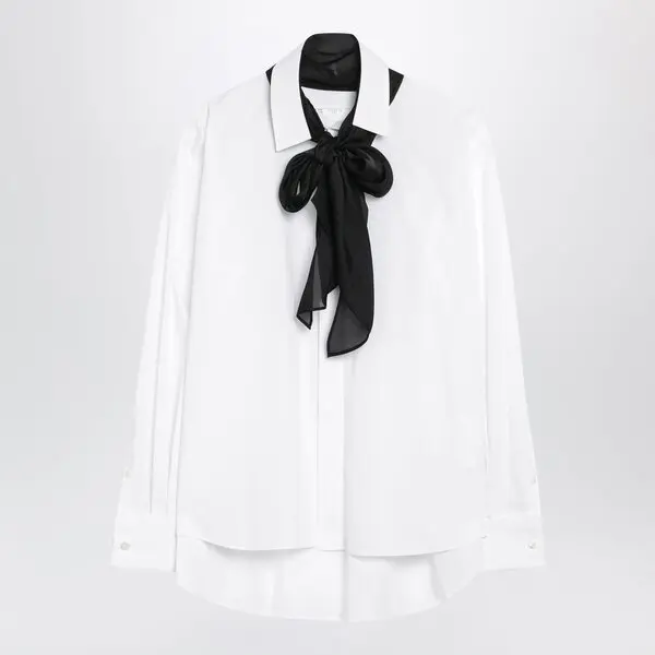 Sacai Cotton Blend Shirt With Integrated Scarf - White