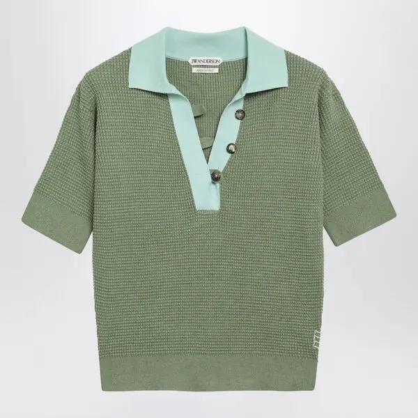 JW Anderson Waffle Knit Polo Shirt - Green