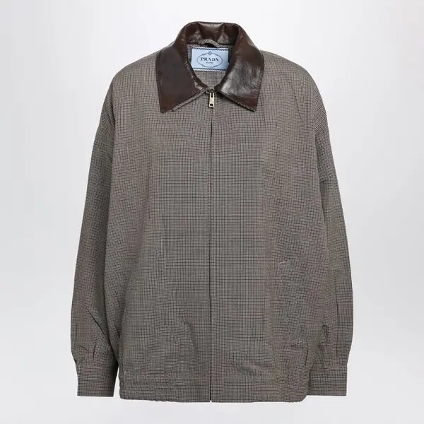 Prada Tobacco Houndstooth Wool Blouson