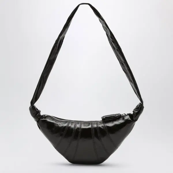 LEMAIRE Small Croissant Bag In Dark Coated Cotton