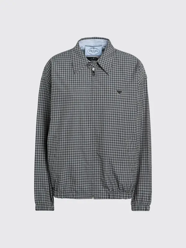 Prada Gingham Check Zip-up Jacket - Gray