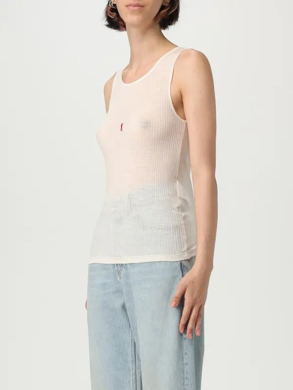 Saint Laurent Ribbed Tank Top With Logo Detail