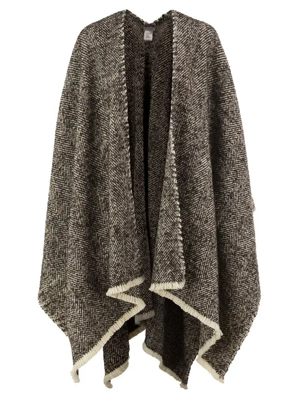 Brunello Cucinelli Herringbone Wool, Cashmere And Alpaca Cape - Brown
