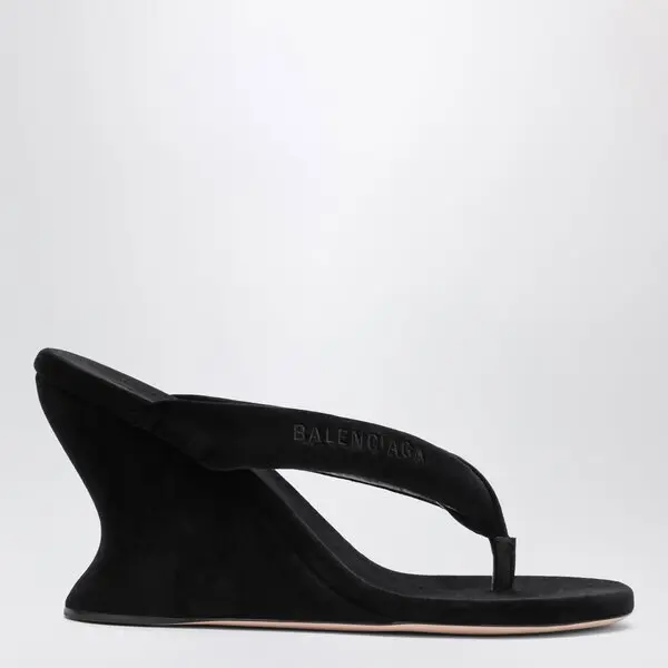 Balenciaga Wedge Thong Sandals Gaeta In Stretch Velvet - Black