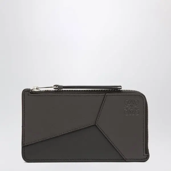 Loewe Puzzle Coin Purse With Card Holder In Dark Grey Leather - Gray
