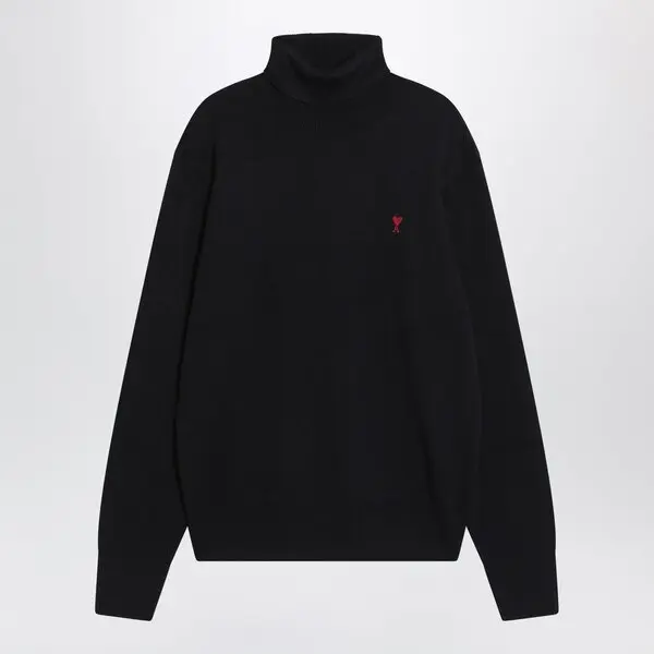 AMI Paris Navy Turtleneck Sweater De Coeur - Blue