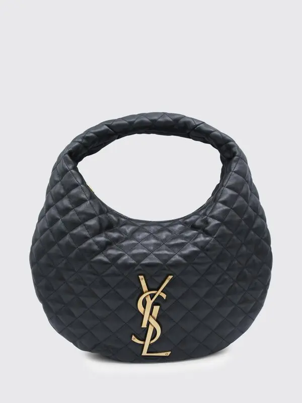 Saint Laurent Quilted Lambskin Shoulder Bag With Monogram Detail - Black