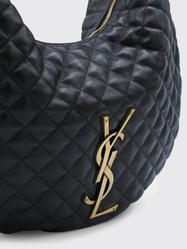 Saint Laurent Quilted Lambskin Shoulder Bag With Monogram Detail - Black