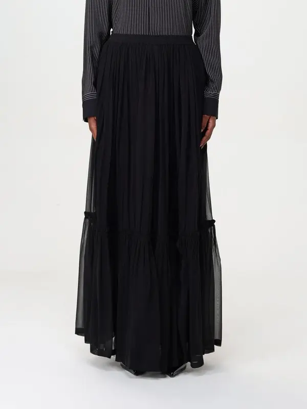 Saint Laurent Silk Tiered Skirt - Black