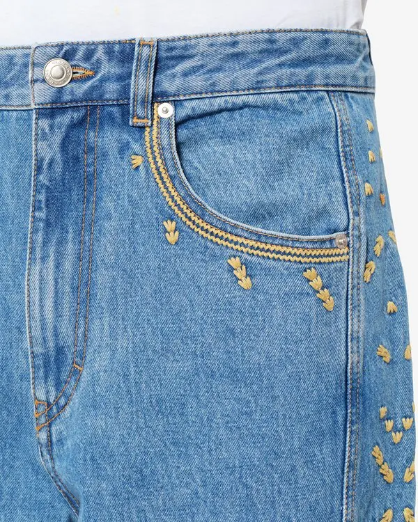 Isabel Marant Étoile Jorian Embroidered Barrel Fit Jeans - Light Blue