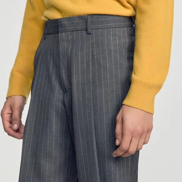 Sandro Wide-leg Virgin Wool Suit Trousers With Pleats And Pin Stripes