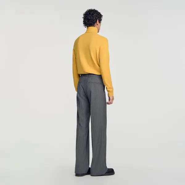 Sandro Wide-leg Virgin Wool Suit Trousers With Pleats And Pin Stripes