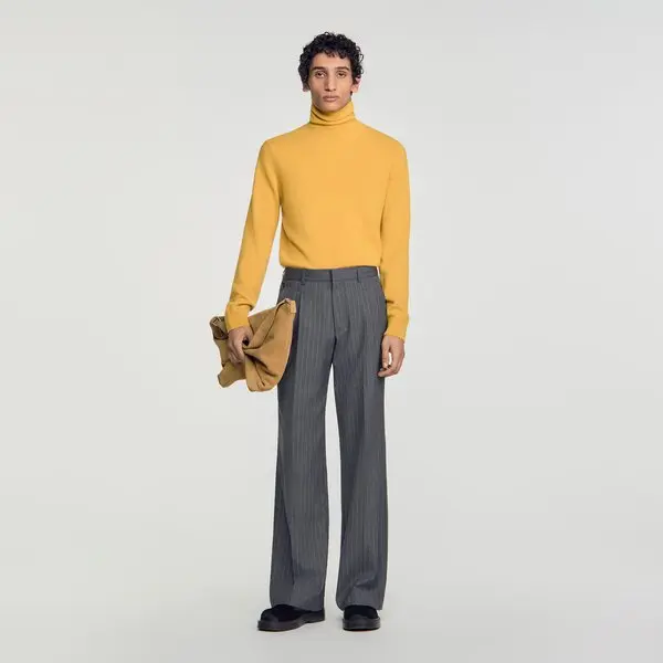 Sandro Wide-leg Virgin Wool Suit Trousers With Pleats And Pin Stripes - Middle Grey