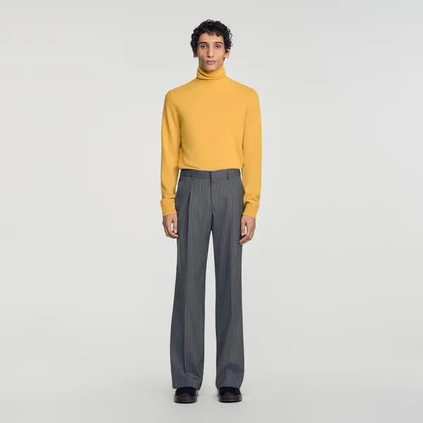 Sandro Wide-leg Virgin Wool Suit Trousers With Pleats And Pin Stripes