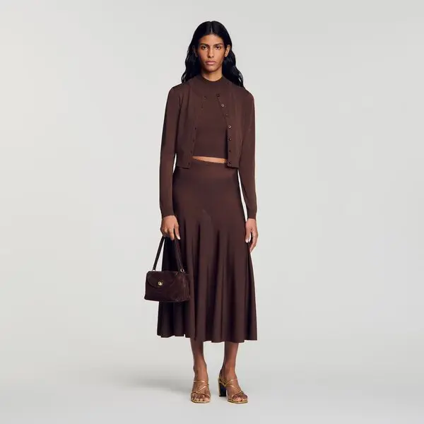 Sandro Cropped Fine Knit Cardigan With Decorative Trim
