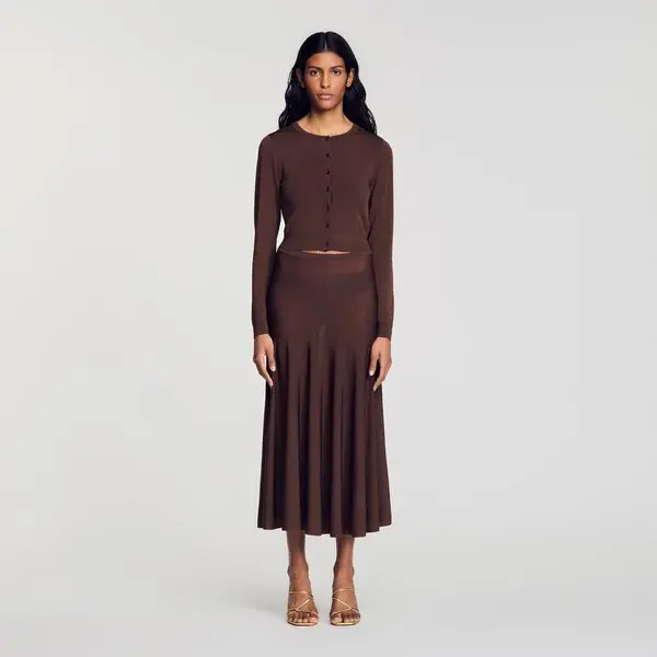 Sandro Cropped Fine Knit Cardigan With Decorative Trim