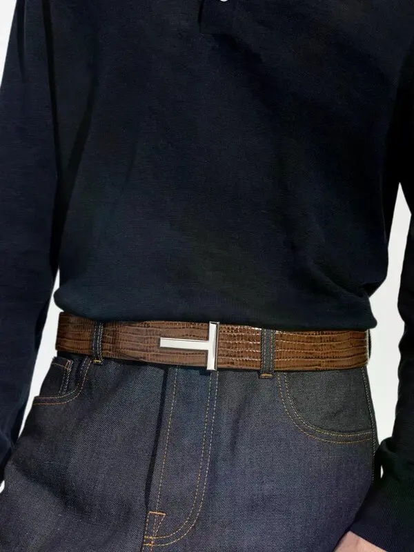 TOM FORD Lizard-effect T-buckle Belt