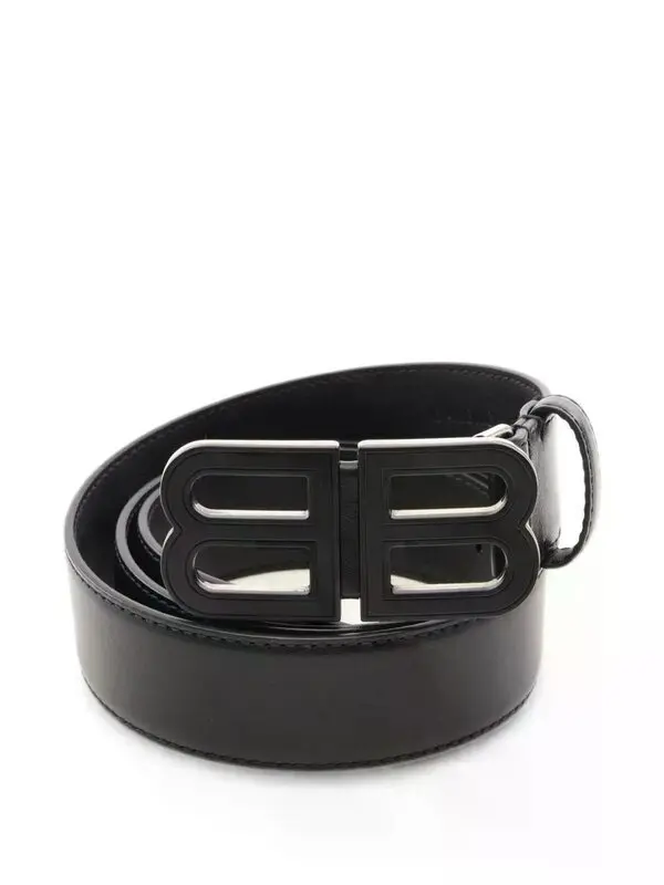 Balenciaga Bb Logo Buckle Leather Belt - Black