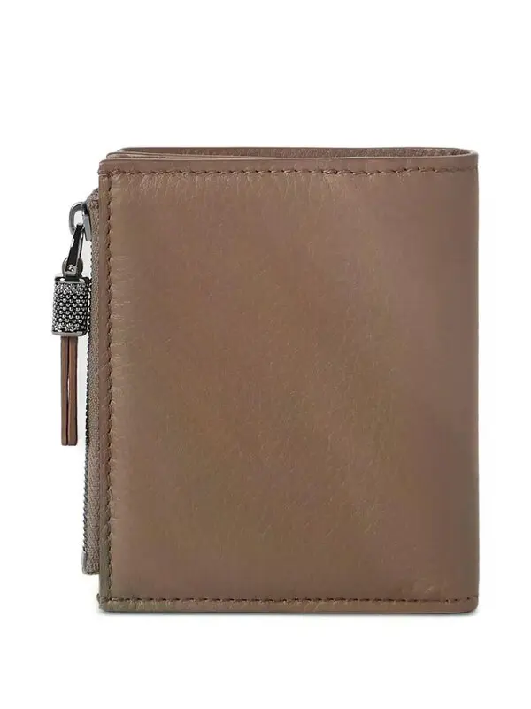Brunello Cucinelli Grained Calfskin Compact Wallet With Shiny Zipper Pull