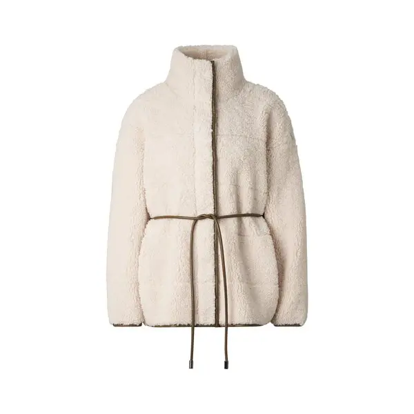 Bogner Kimberly Teddy Jacket With Faux Leather Trim - Cream