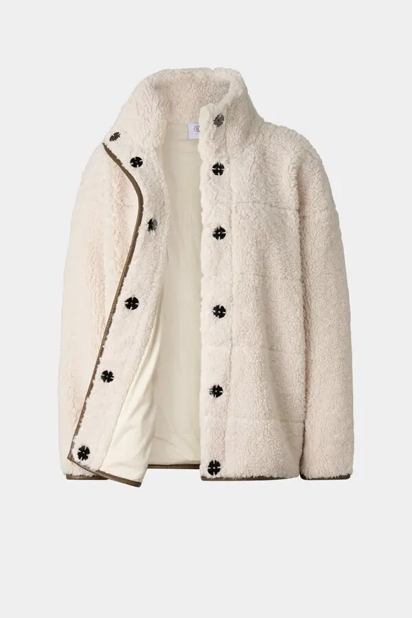 Bogner Kimberly Teddy Jacket With Faux Leather Trim - Cream