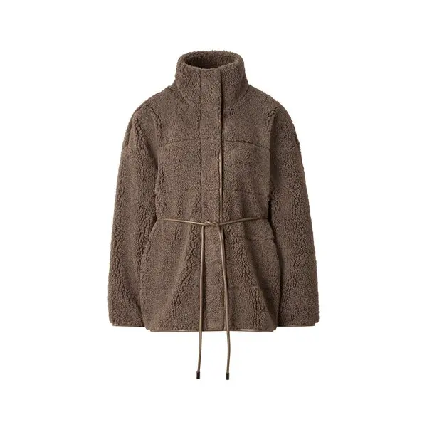 Bogner Kimberly Teddy Jacket With Faux Leather Trim - Gray-brown