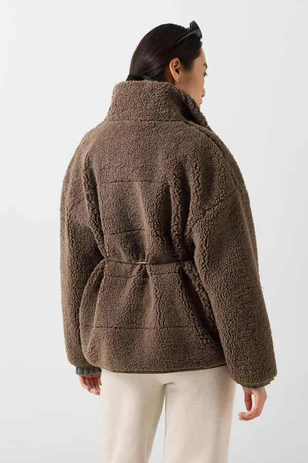 Bogner Kimberly Teddy Jacket With Faux Leather Trim - Gray-brown