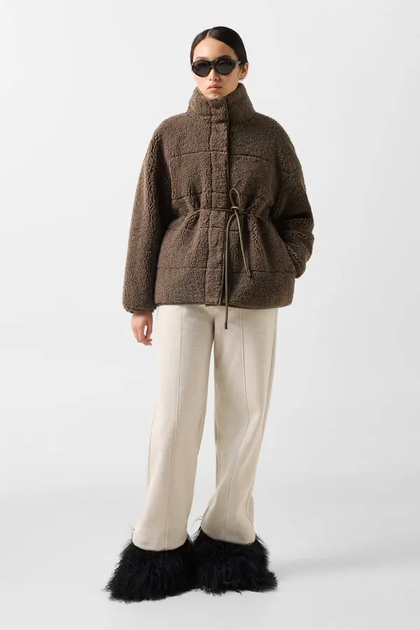 Bogner Kimberly Teddy Jacket With Faux Leather Trim - Gray-brown
