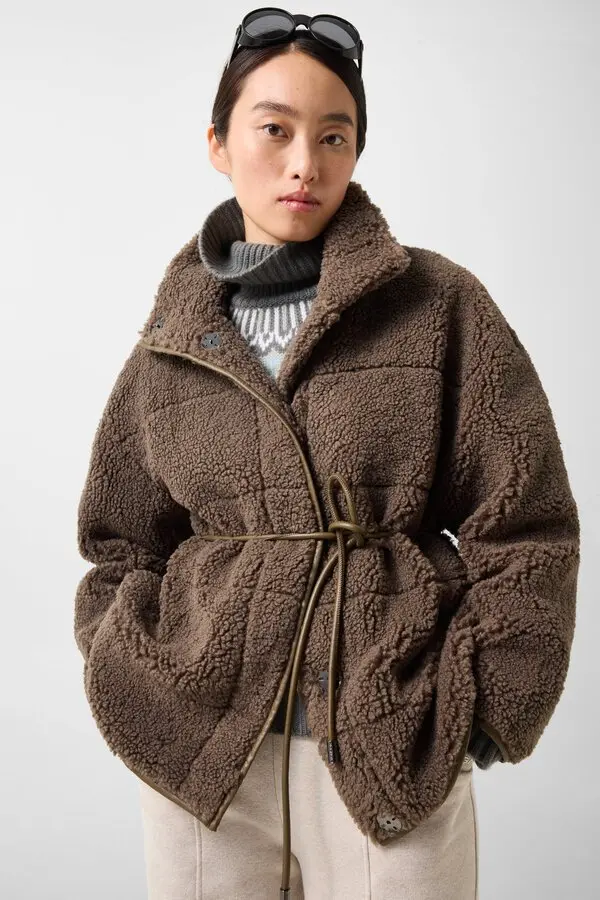 Bogner Kimberly Teddy Jacket With Faux Leather Trim - Gray-brown