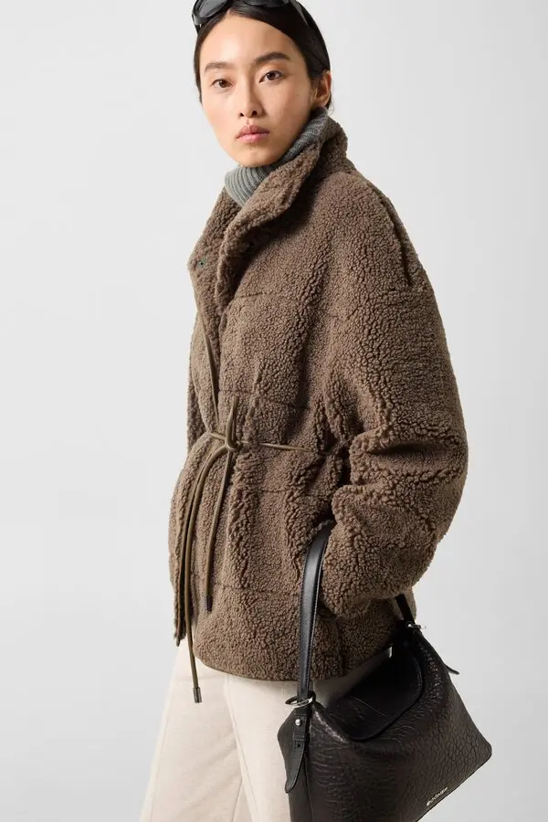 Bogner Kimberly Teddy Jacket With Faux Leather Trim - Gray-brown