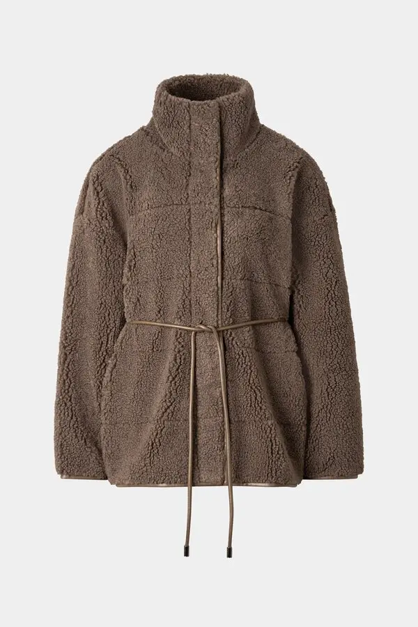 Bogner Kimberly Teddy Jacket With Faux Leather Trim - Gray-brown