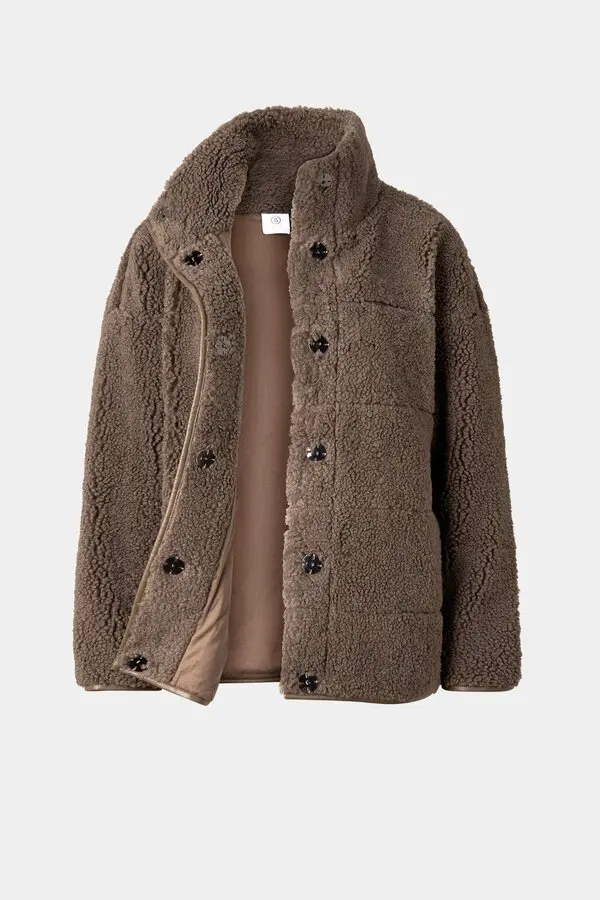 Bogner Kimberly Teddy Jacket With Faux Leather Trim - Gray-brown