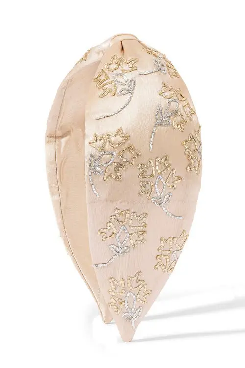HAIR DRAMA CO. Champagne Bloom Embroidered Headband - Blue
