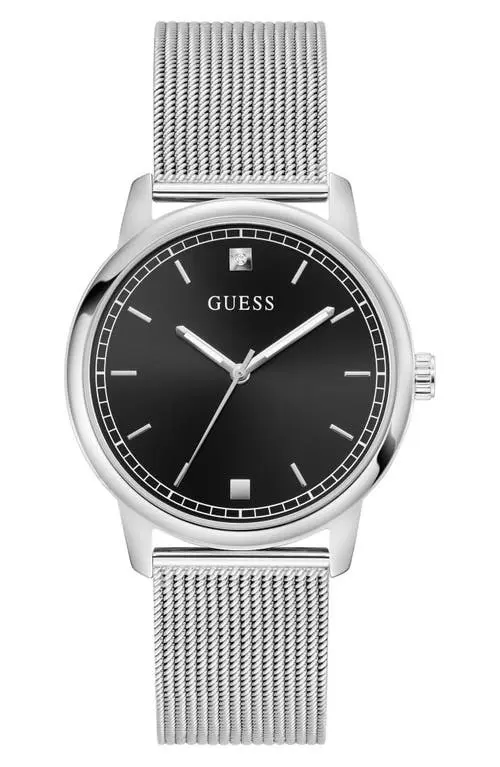 Guess Chandler Two-tone Stainless Steel Mesh Strap Watch With Cubic Zirconia - Silver Tone