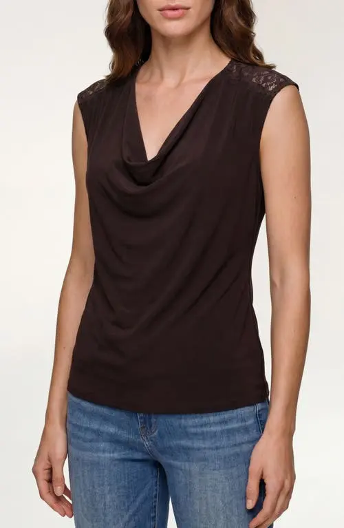 LIVERPOOL Sleeveless Draped Neck Top With Lace Trim