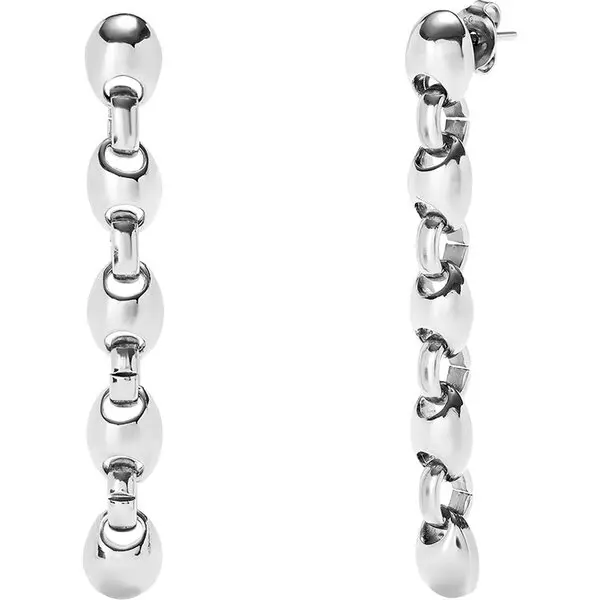 UNODE50 Plated Long Link Earrings - Silver