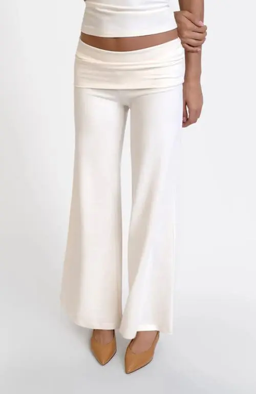 ODDLI Wide Leg Pants With Fold Over Waistband - Cream