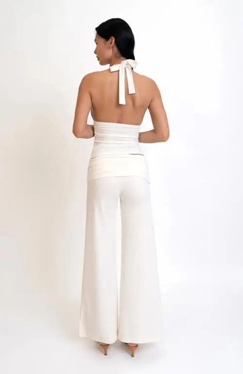 ODDLI Wide Leg Pants With Fold Over Waistband - Cream