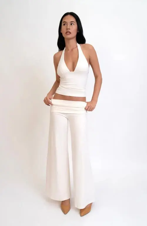 ODDLI Wide Leg Pants With Fold Over Waistband - Cream