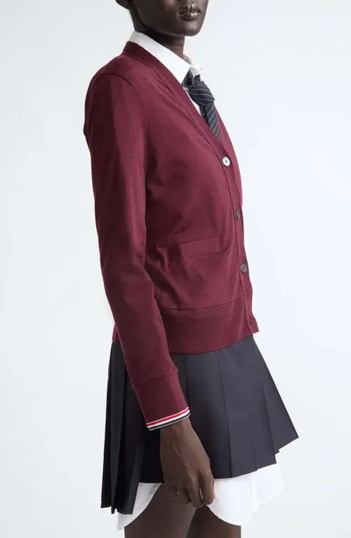 Thom Browne Stretch Wool Cardigan With Tipped Cuffs