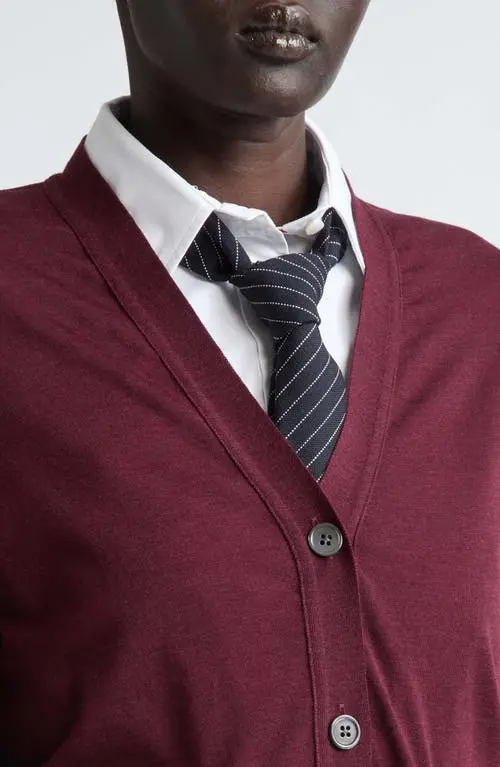 Thom Browne Stretch Wool Cardigan With Tipped Cuffs
