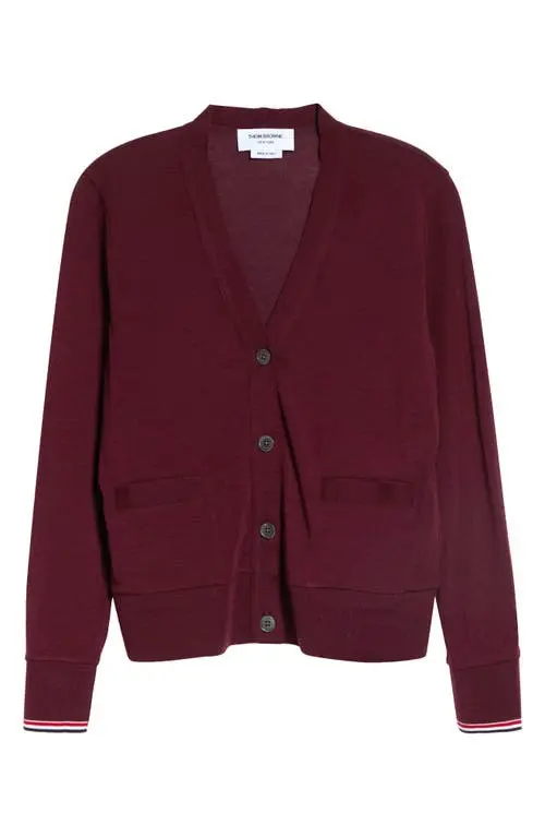 Thom Browne Stretch Wool Cardigan With Tipped Cuffs