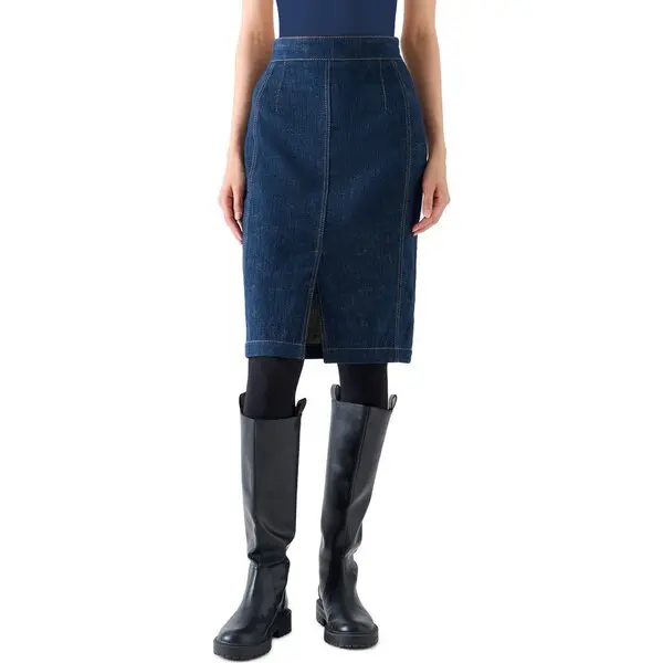 Akris High Waist Denim Pencil Skirt